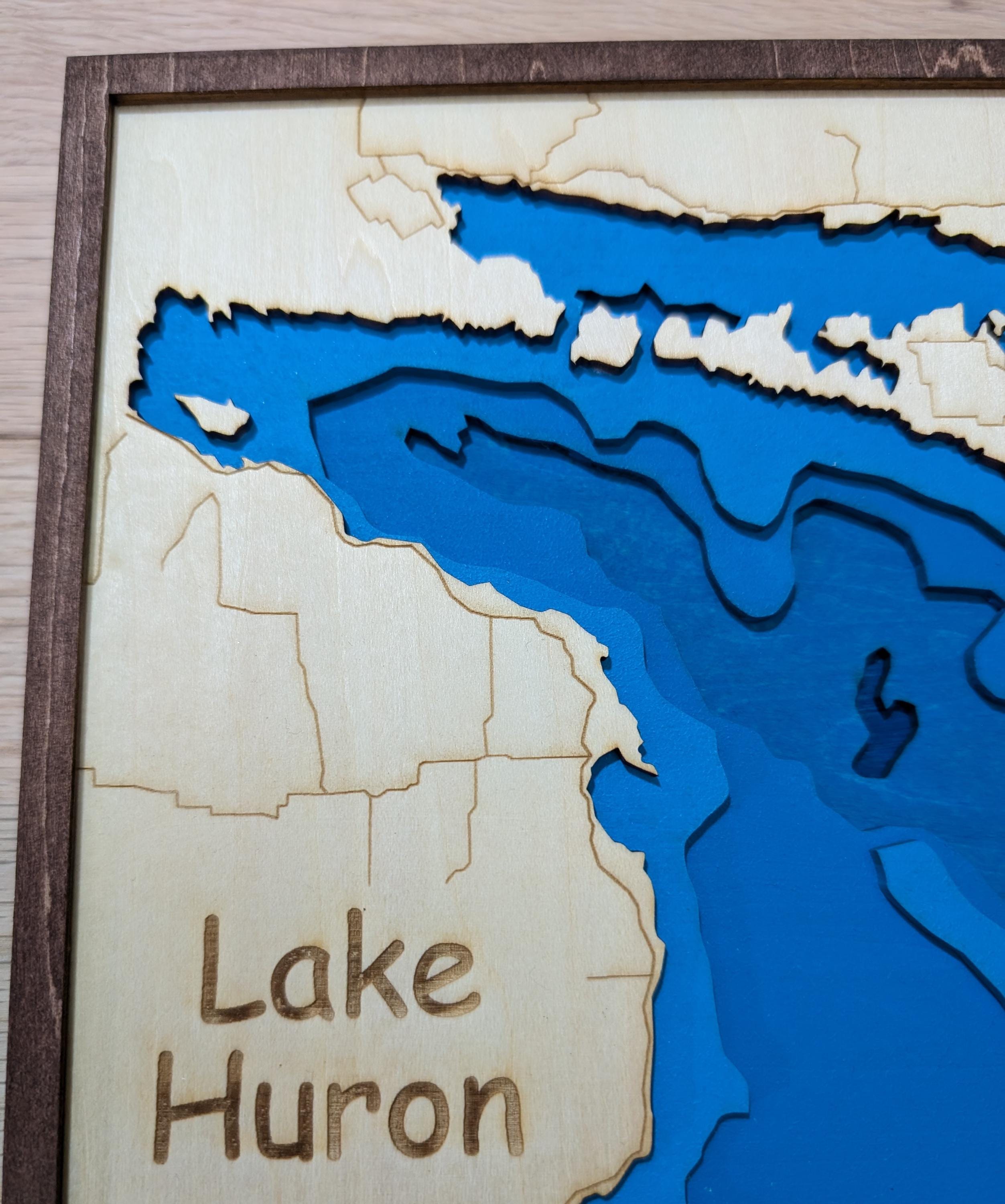 Laser Cut Map | Laser Engraver | Lake Huron | Bathymetric Map | Digital ...