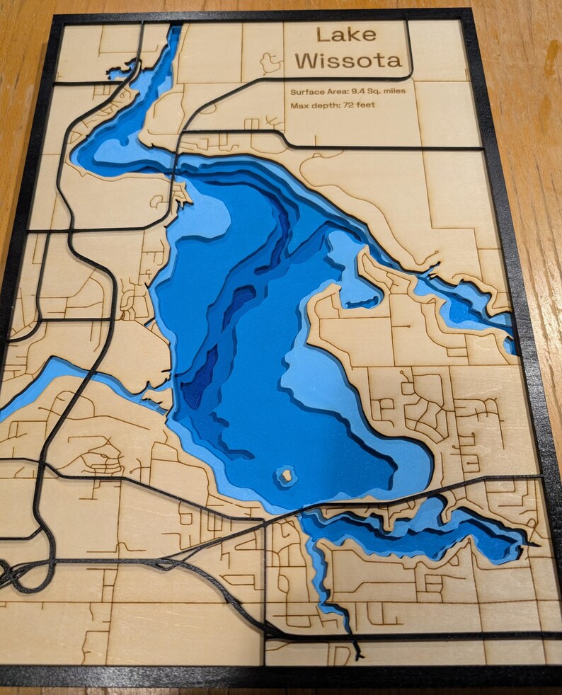 Laser Cut Map | Laser Engraver | Lake Wissota | Bathymetric Map ...