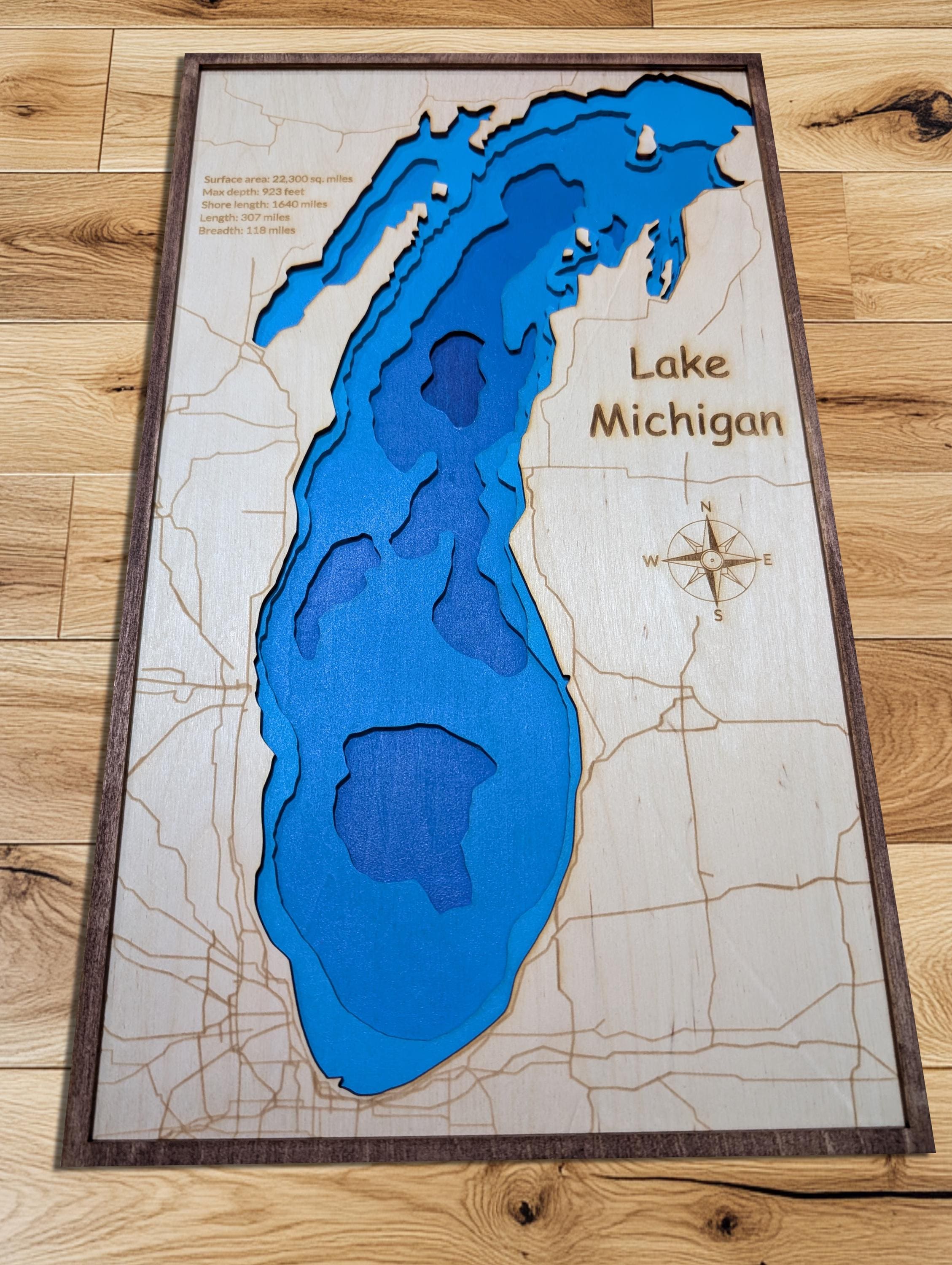 Laser Cut Map | Laser Engraver | Lake Michigan | Bathymetric Map ...