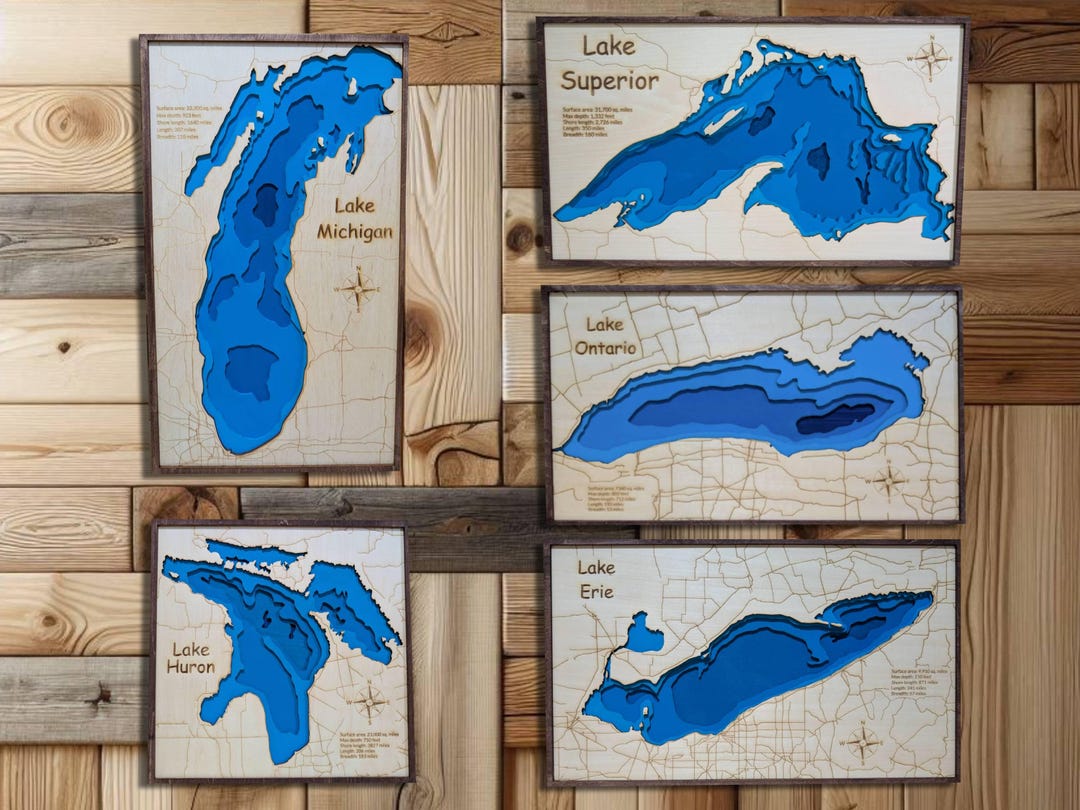Laser Cut Map | Laser Engraver | Great Lakes | Bathymetric Map ...
