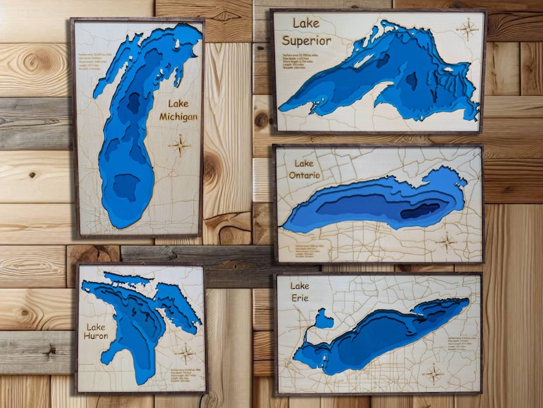 Laser Cut Map | Laser Engraver | Great Lakes | Bathymetric Map ...