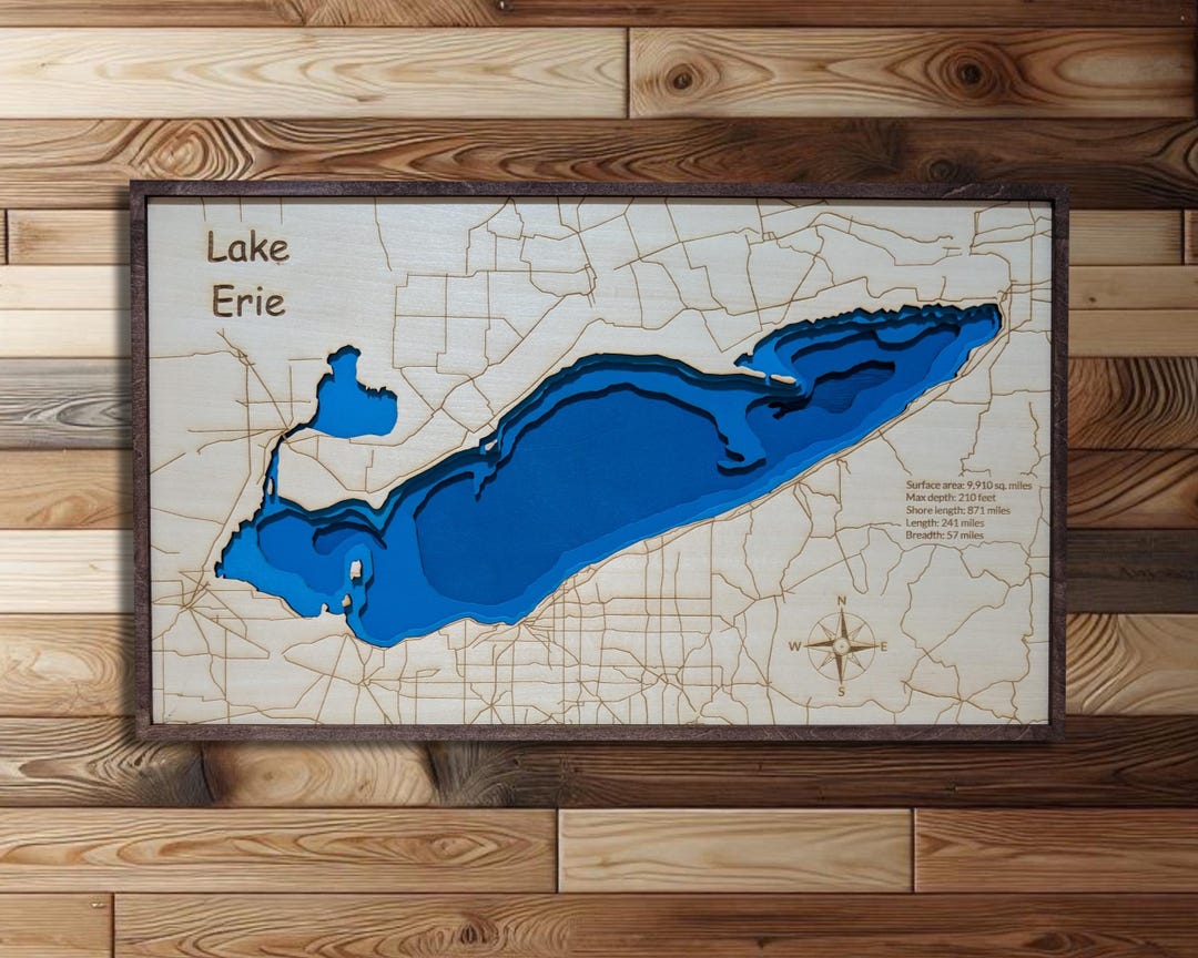 Laser Cut Map | Laser Engraver | Lake Erie | Bathymetric Map | Digital ...