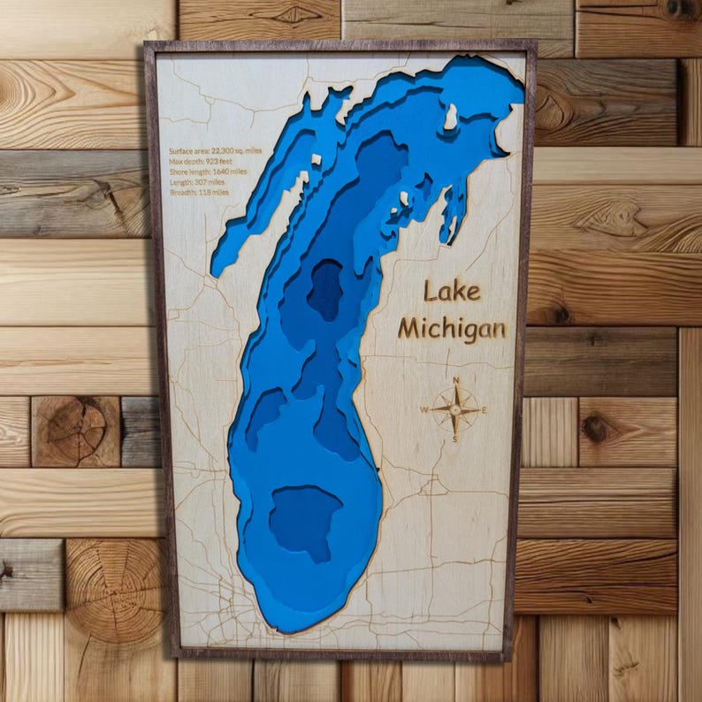 Laser Cut Map | Laser Engraver | Lake Michigan | Bathymetric Map ...