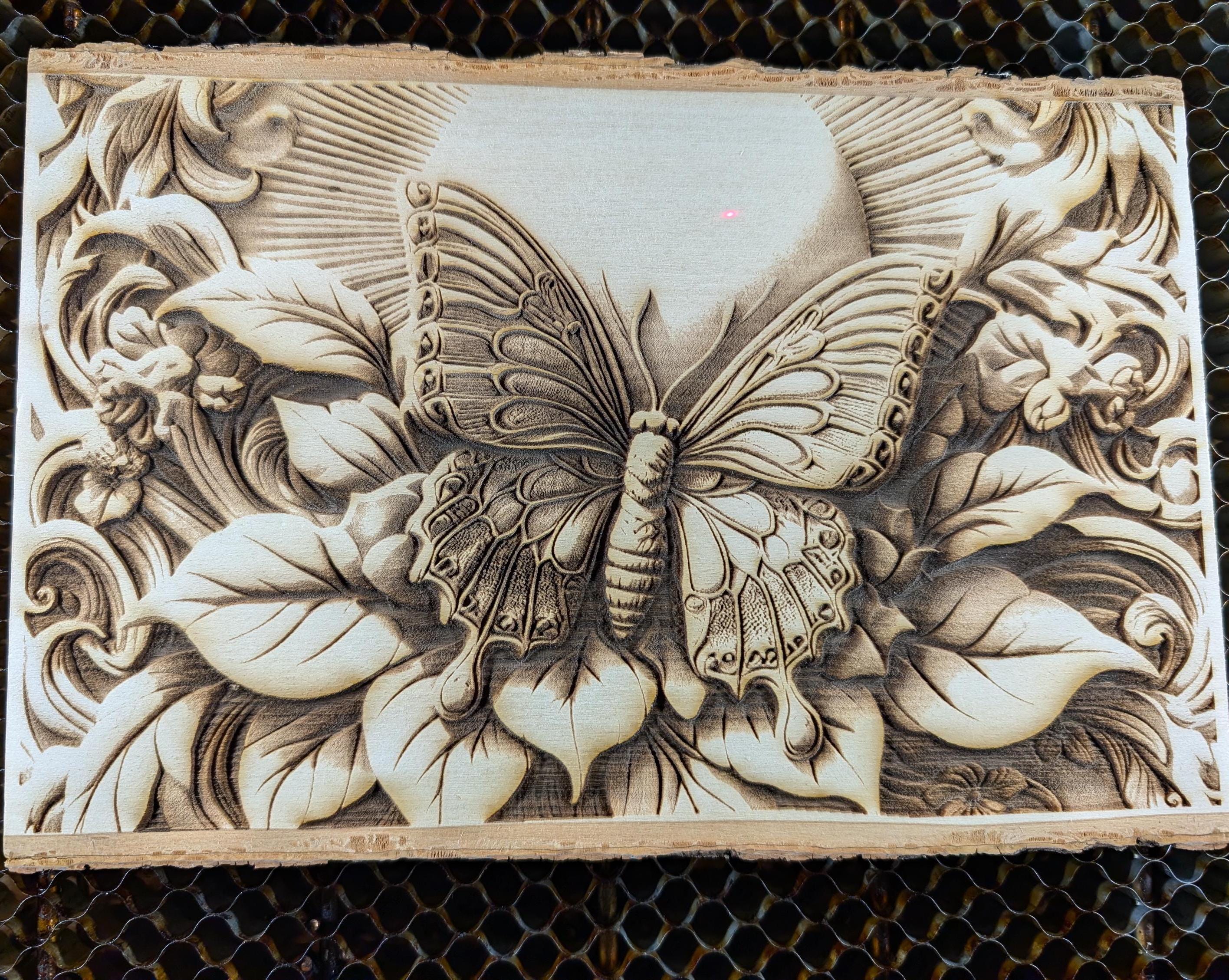Bas Relief Butterfly Laser Engrave File | Floral Design (digital ...