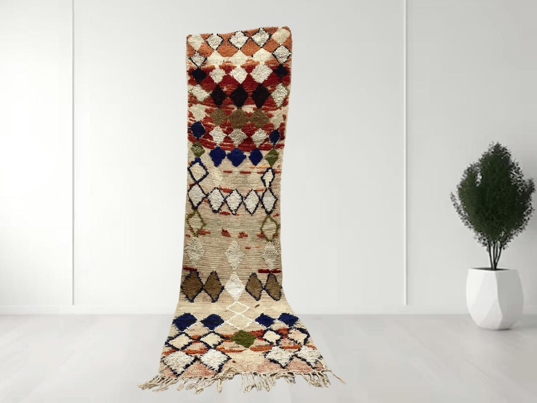 Long Moroccan Rug Runner for Hallway 2x10, Checkered Rug, Morrocan Rug ...