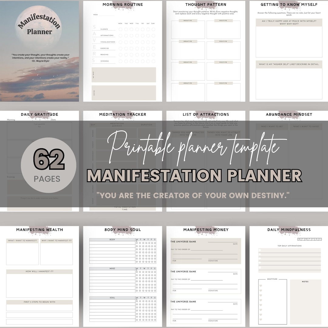 Printable Manifestation Planner, Daily Affirmation Planner, Gratitude ...