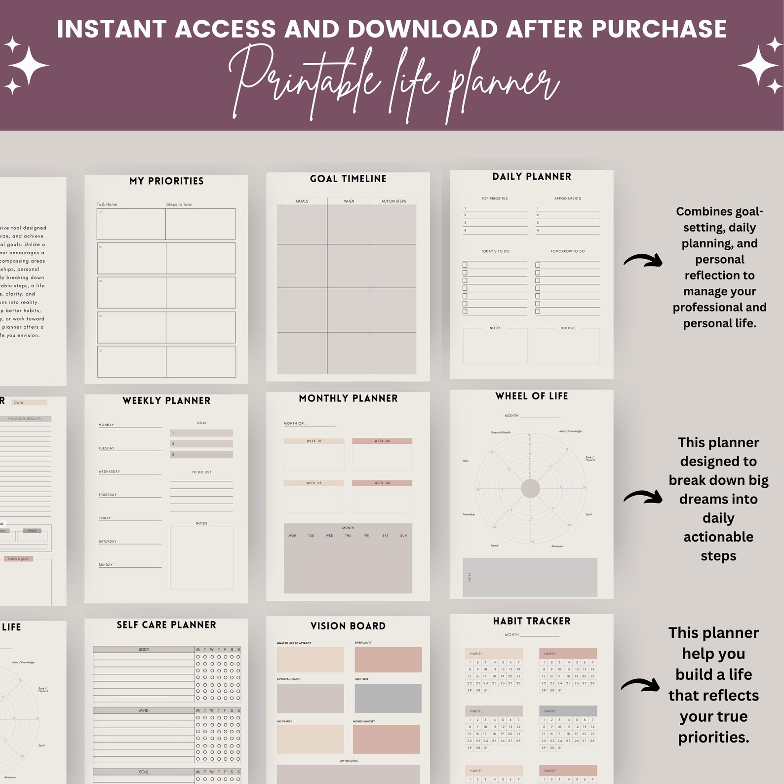 Life Goal Planner, Life Planner, Goal Setting Planner, Productivity ...