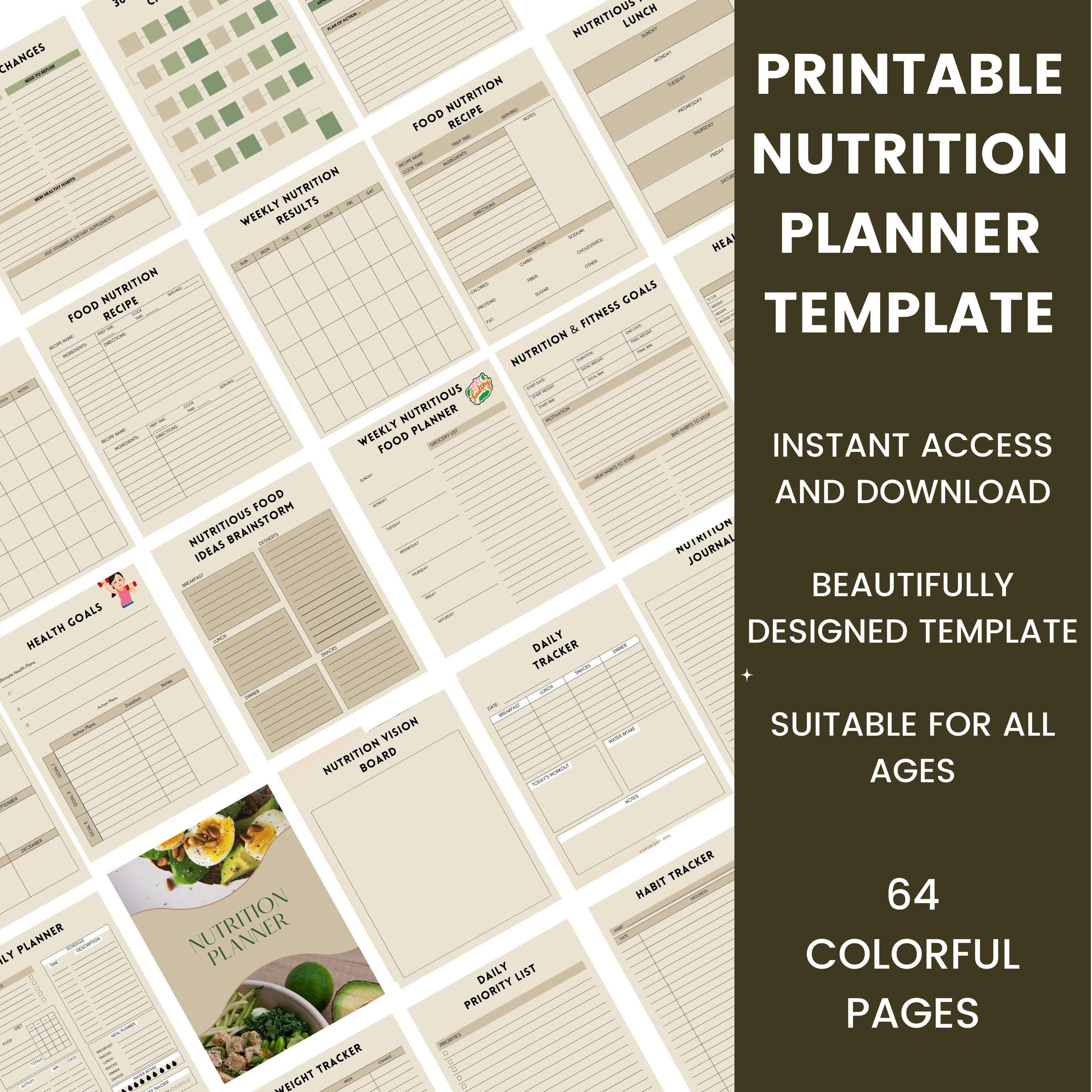 Nutrition Planner, Daily Meal Planner, Food Journal, Meal Plan Template ...