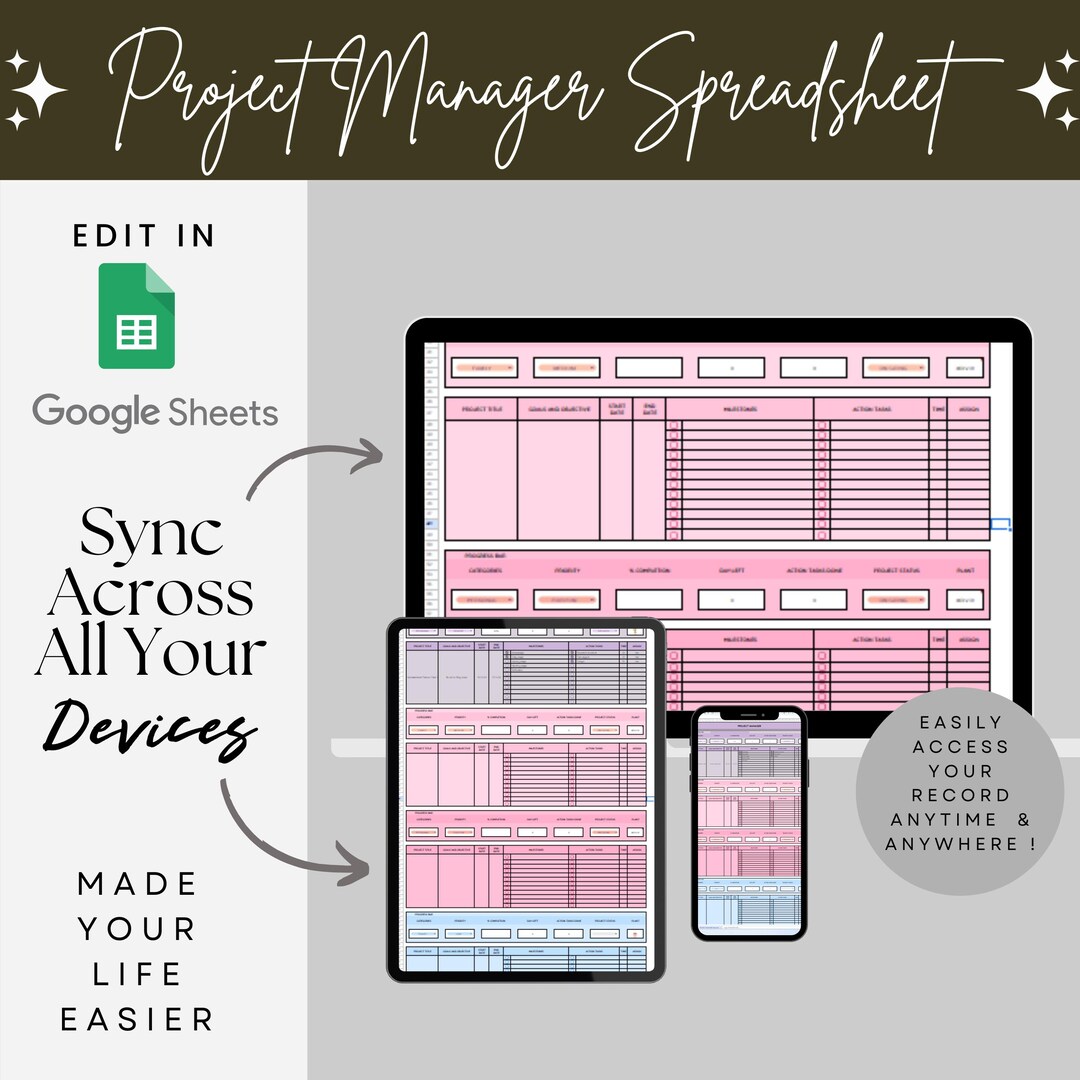 Project Manager Google Sheet Template: Task Tracker (digital Download ...