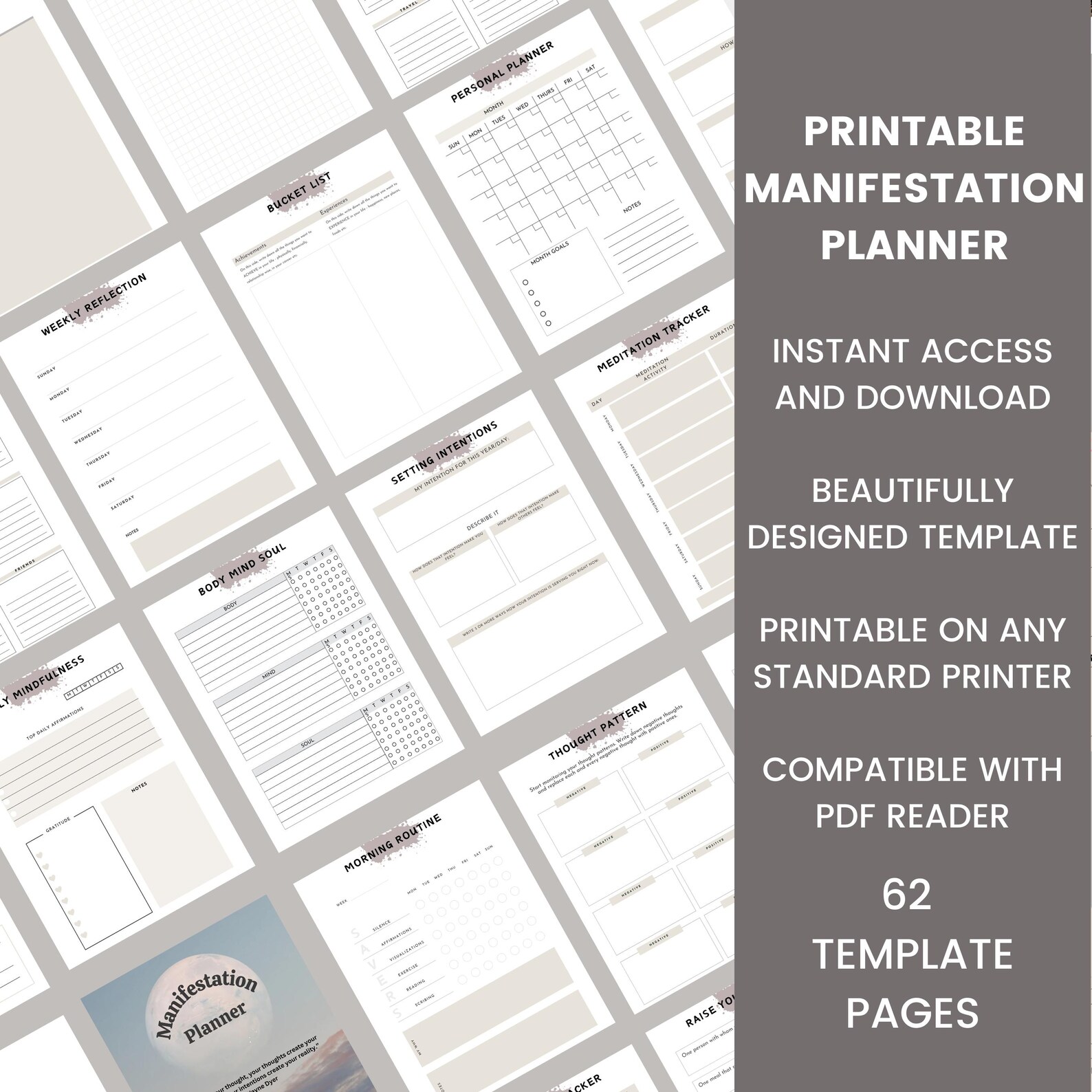 Printable Manifestation Planner, Daily Affirmation Planner, Gratitude ...