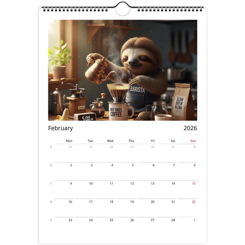 Sloth Calendar 2026 - Daily Activities - Etsy