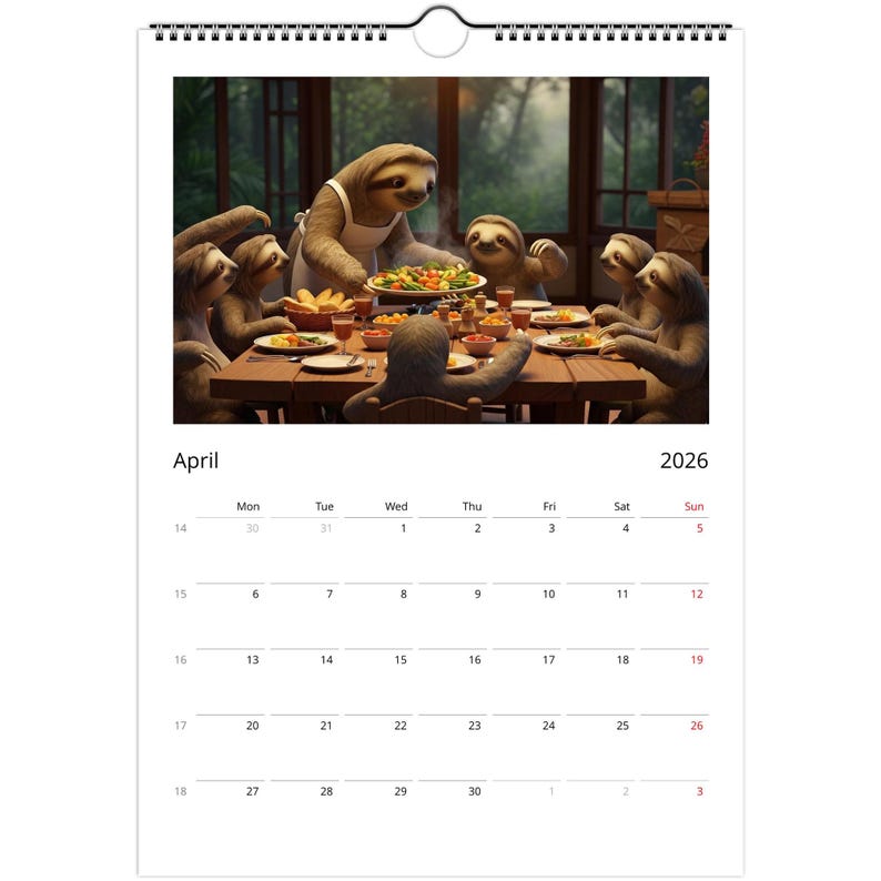 Sloth Calendar 2026 - Daily Activities - Etsy