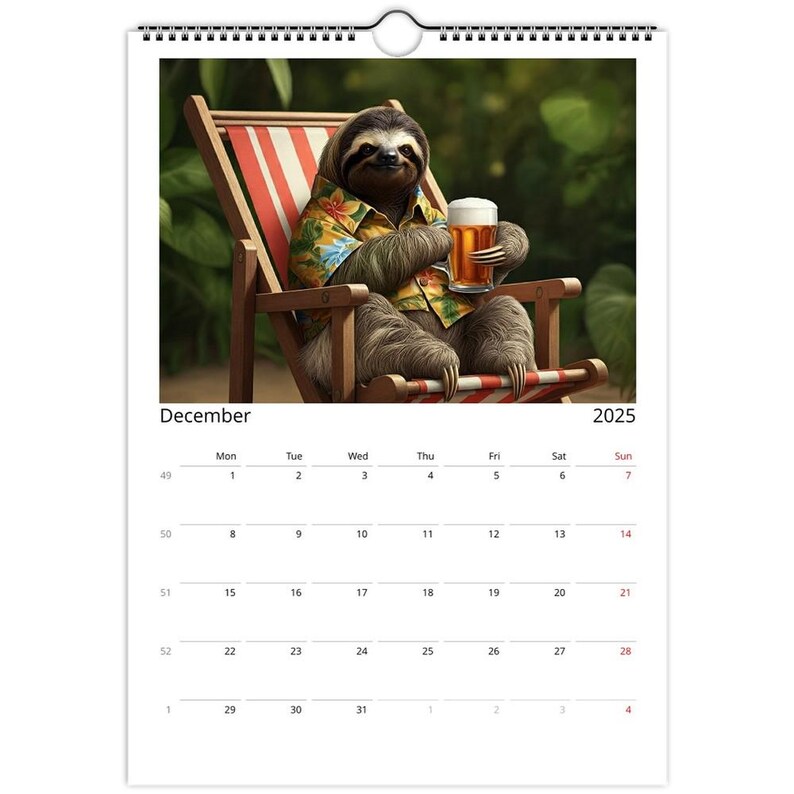 Sloth Calendar 2025 - Daily Activities - Etsy