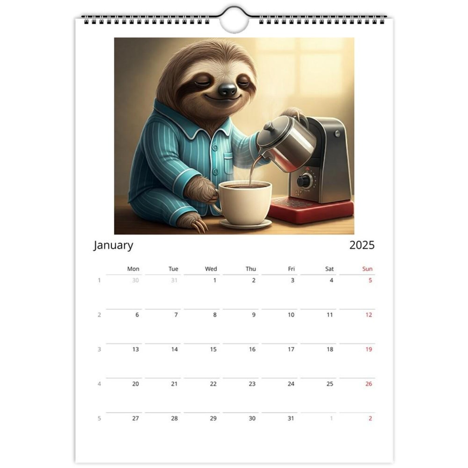 Sloth Calendar 2025 - Daily Activities - Etsy