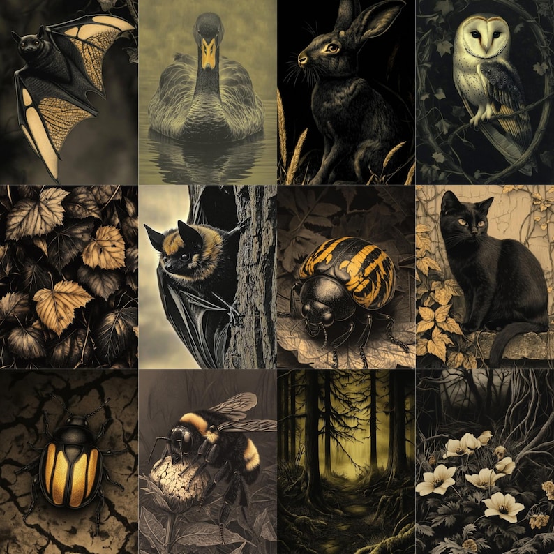 Dark Nature Junk Journal Pages, Gothic Nature, Moody Forest Art, Dark ...