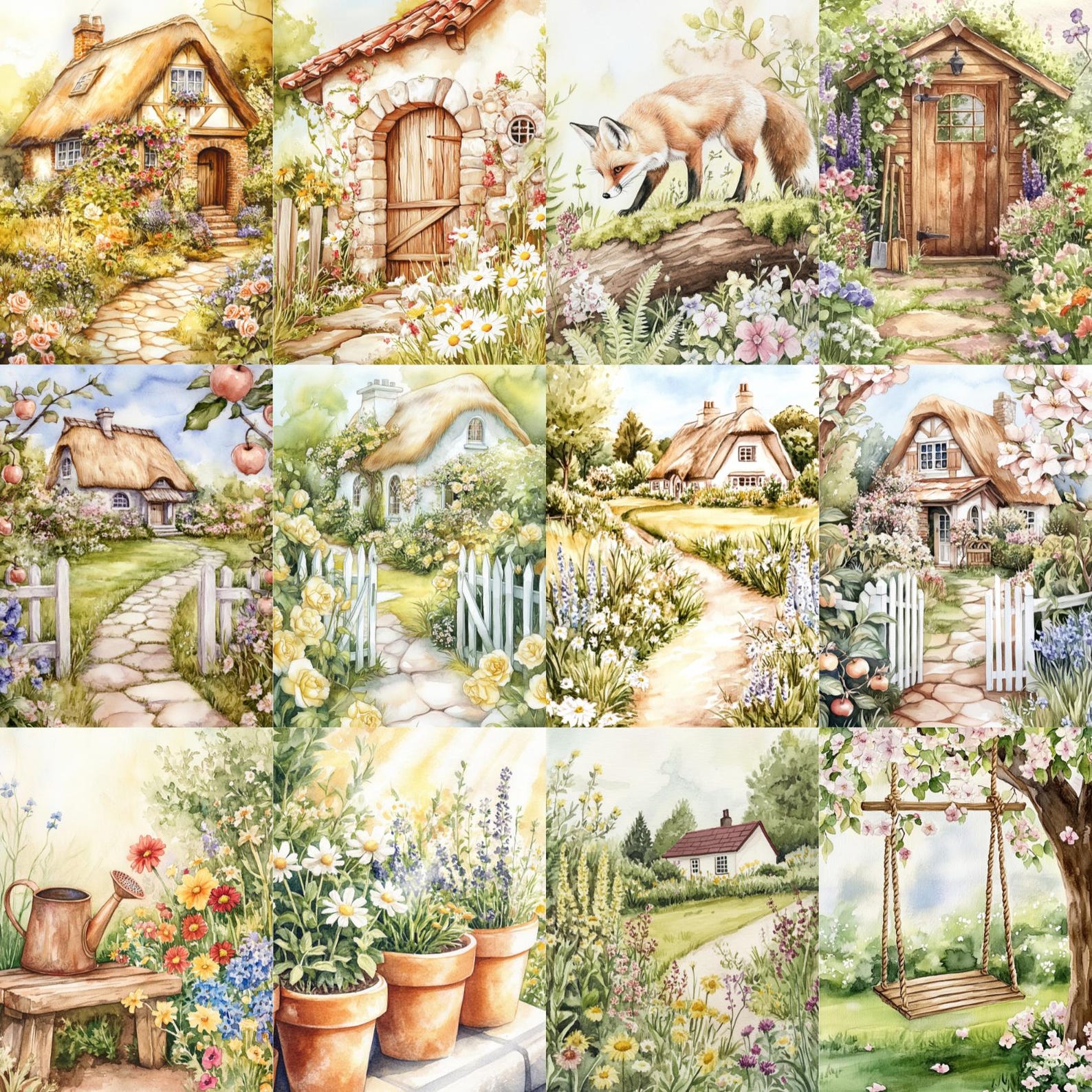 Cottage Garden, Cottagecore Junk Journal Pages, Watercolor Floral Art ...