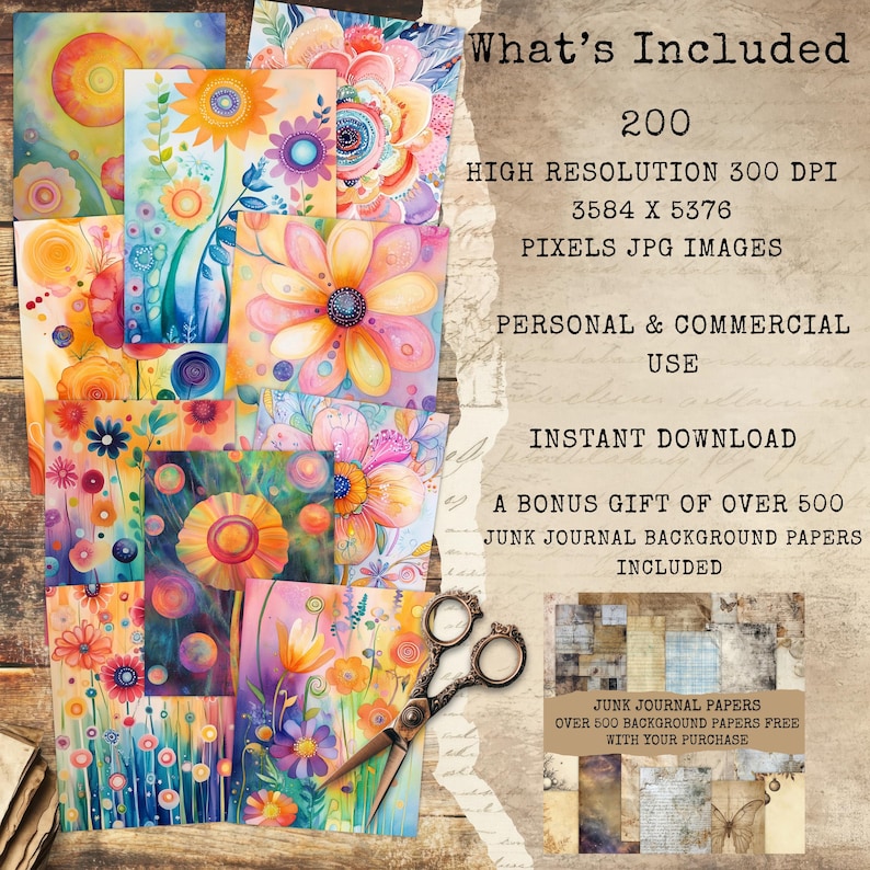 Colorful Flowers Digital Papers, Watercolor Flower Backgrounds, Floral ...