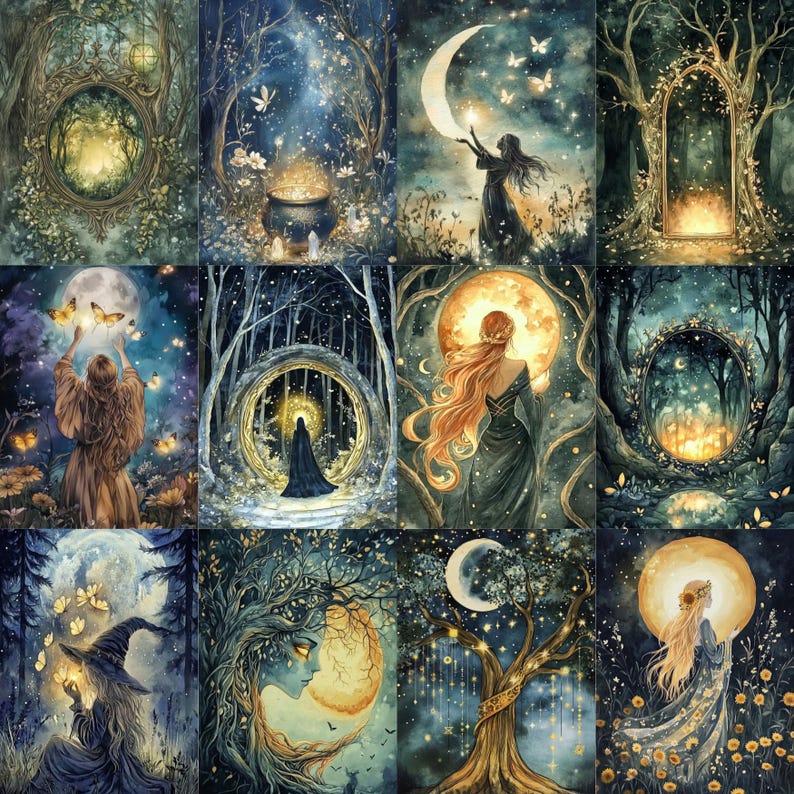 Moonlight Pagan Junk Journal Pages, Witch Printable, Mystic Moon ...