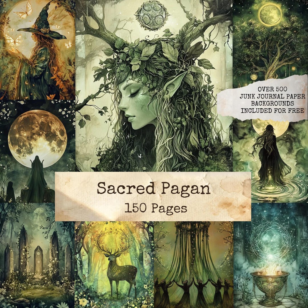 Sacred Pagan Junk Journal Pages, Green Witch Printable, Mystic Moon ...