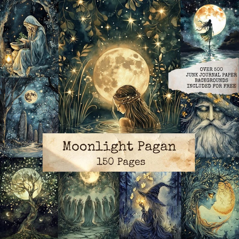 Moonlight Pagan Junk Journal Pages, Witch Printable, Mystic Moon ...