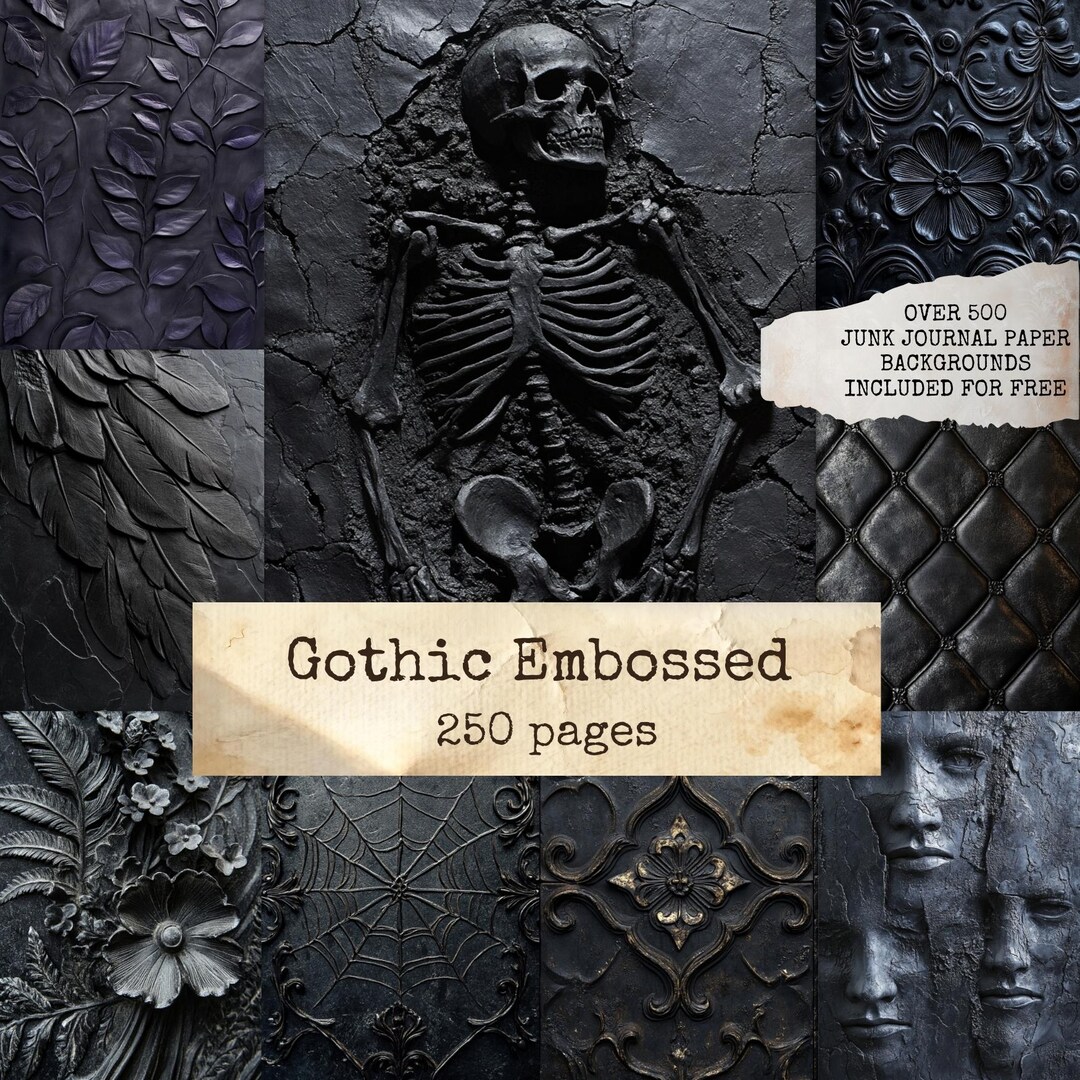 Gothic Embossed Junk Journal Pages, Dark Victorian Gothic, Skull Black ...