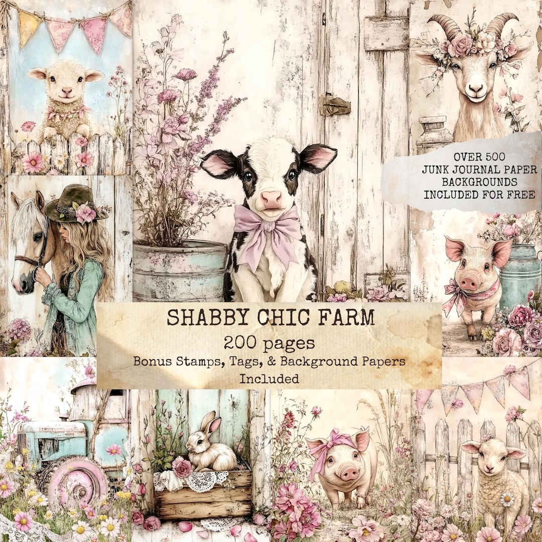 Shabby Chic Farm Junk Journal Pages, Floral Junk Journal Pages, Pastel ...