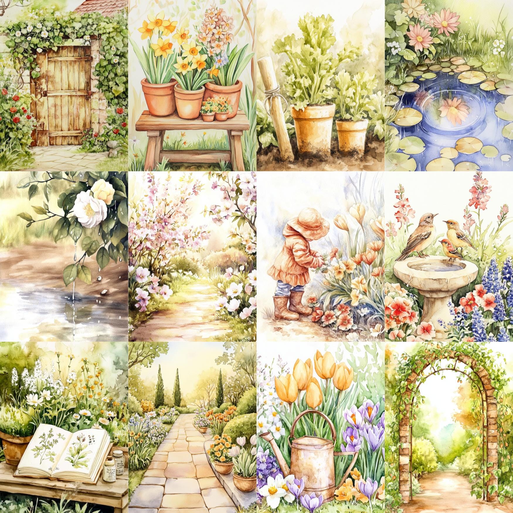 Watercolour Spring, Floral Junk Journal Pages, Cottagecore Garden Art ...
