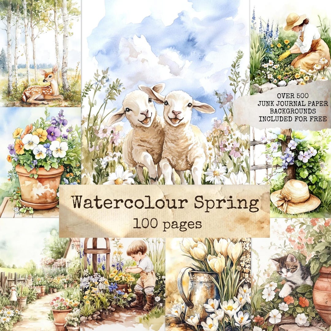 Watercolour Spring, Floral Junk Journal Pages, Cottagecore Garden Art ...