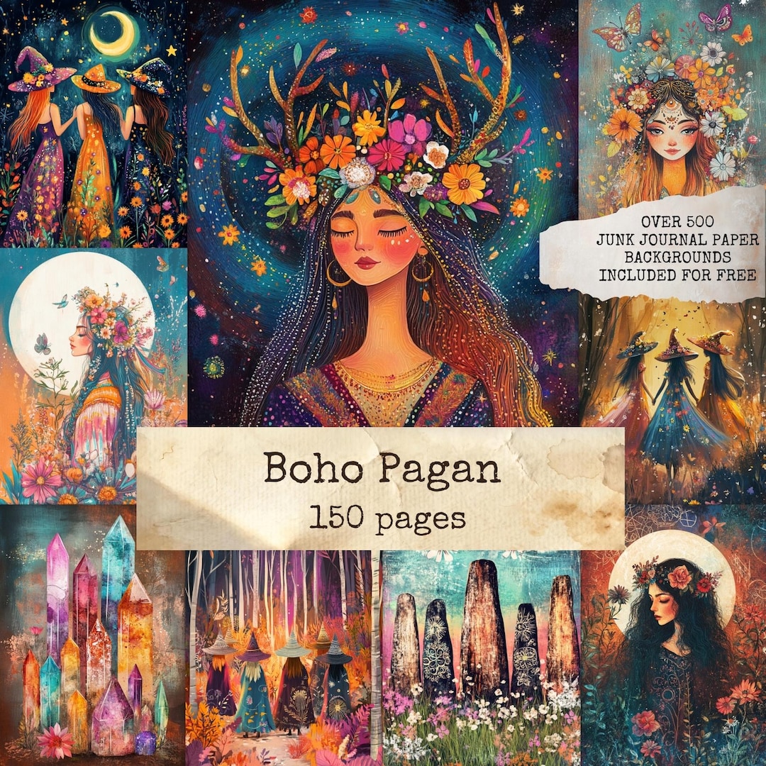 Boho Pagan Junk Journal Pages, Boho Witch Printable, Mystic Moon ...