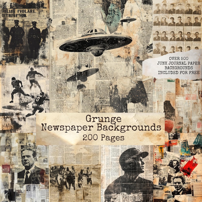 Grunge Newspaper Backgrounds, Distressed Digital Papers, Vintage Junk ...