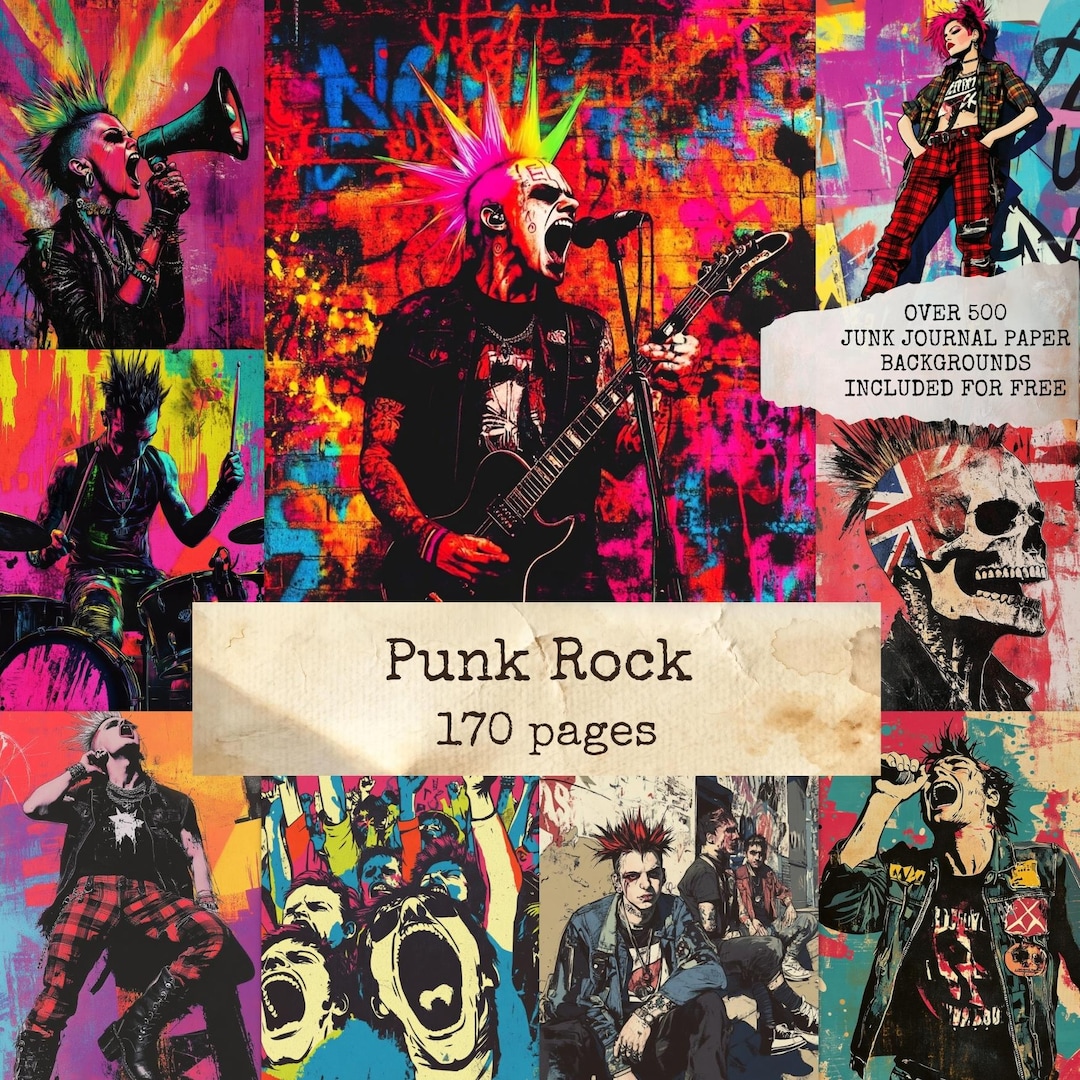 Punk Rock Junk Journal Pages, Rebel Collage Art, Zine Style Graphics ...