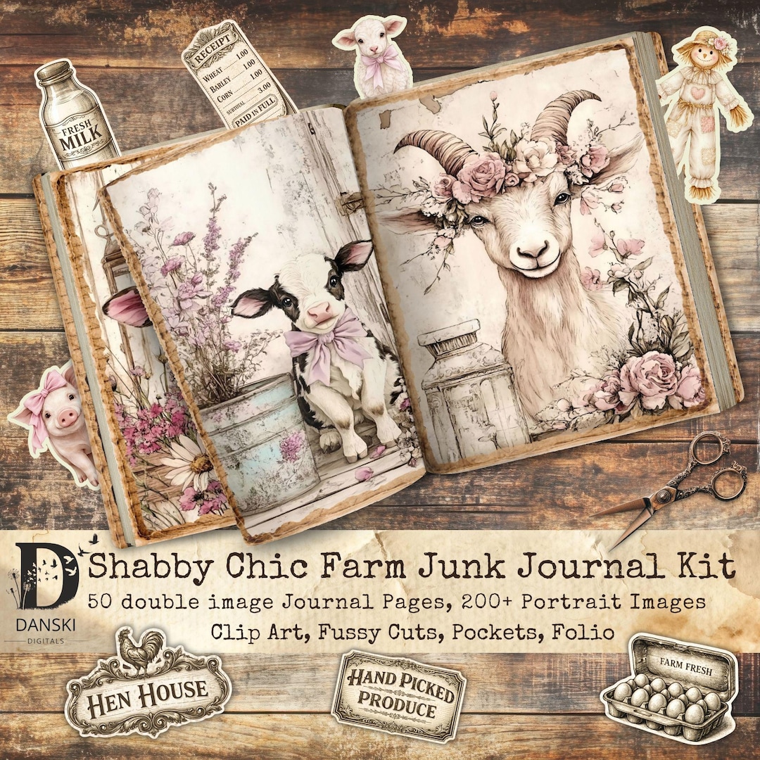 Shabby Chic Farm Junk Journal Kit, Floral Junk Journal Pages, Farm Yard ...