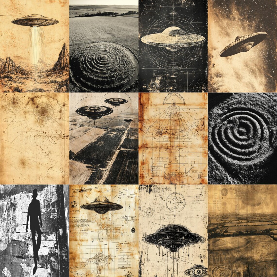 Alien Abduction Digital Papers, UFO Junk Journal Pages, Vintage Sci Fi ...