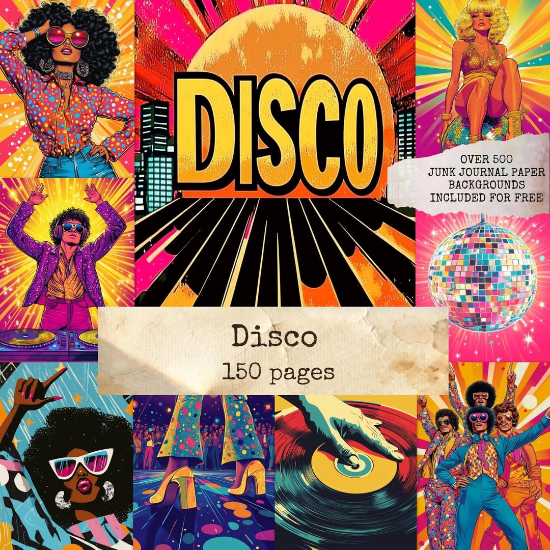 Disco Junk Journal Pages, Groovy Retro, Disco Art, Dancers, Disco Ball ...