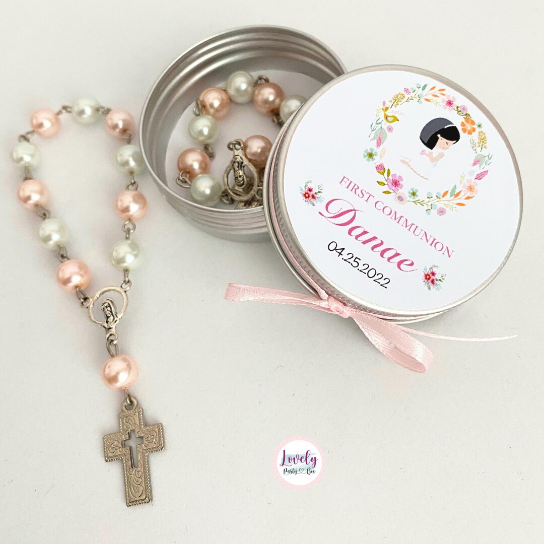Personalized First Communion Favor: Metal Tin Mini Rosary (6 Pack) - Etsy