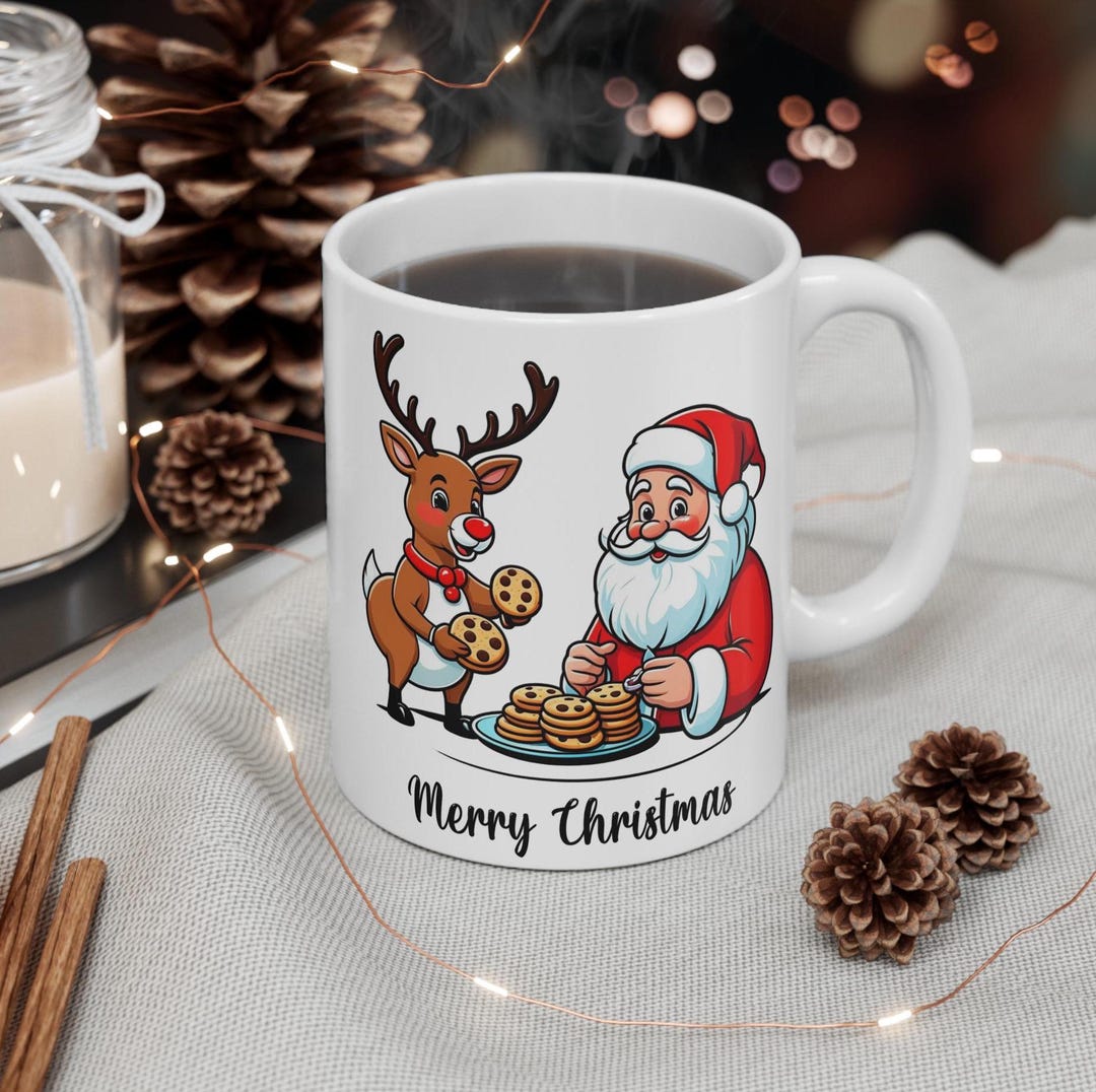 Santa Claus and Rudolph Eating Cookies Mug Best Christmas Coffee Cup ...