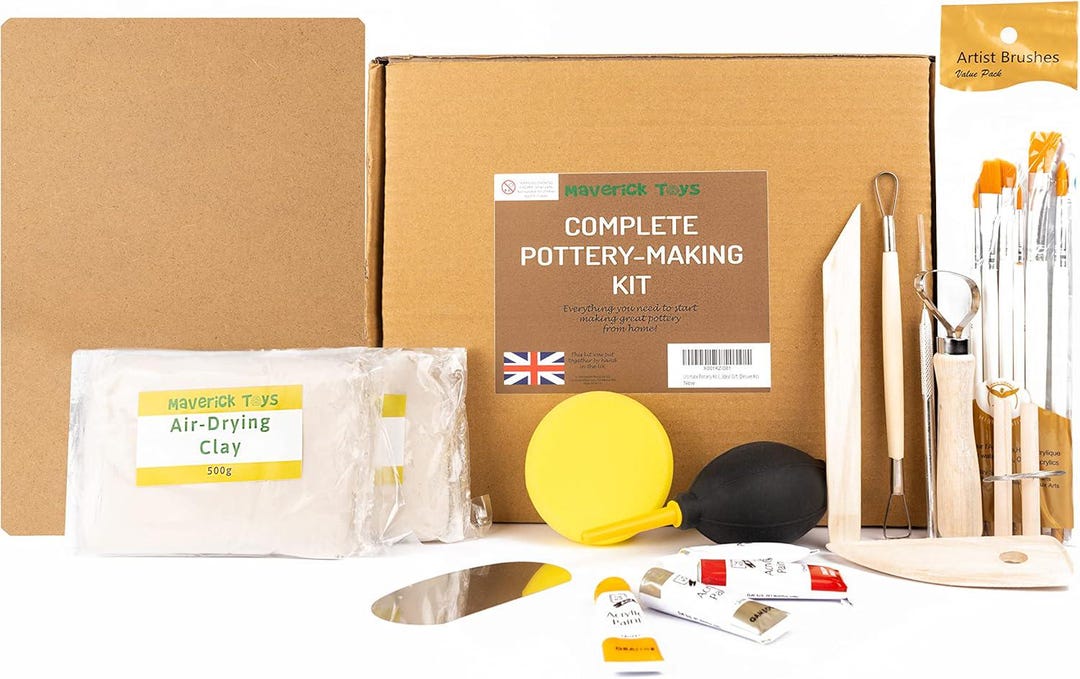 UK Pottery Making Kit - With Air-dry Clay, Tools, Paints and Video ...