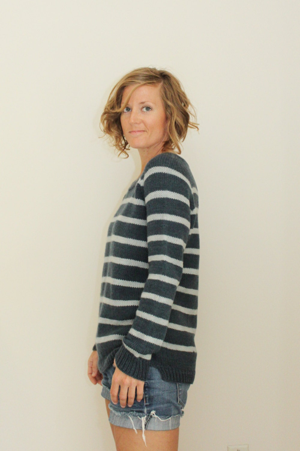 KNITTING PATTERN — Knit Top Down Striped Dk Sweater / Clarke Pullover ...