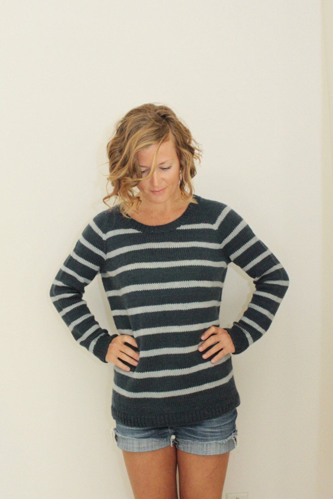 KNITTING PATTERN — Knit Top Down Striped Dk Sweater / Clarke Pullover ...