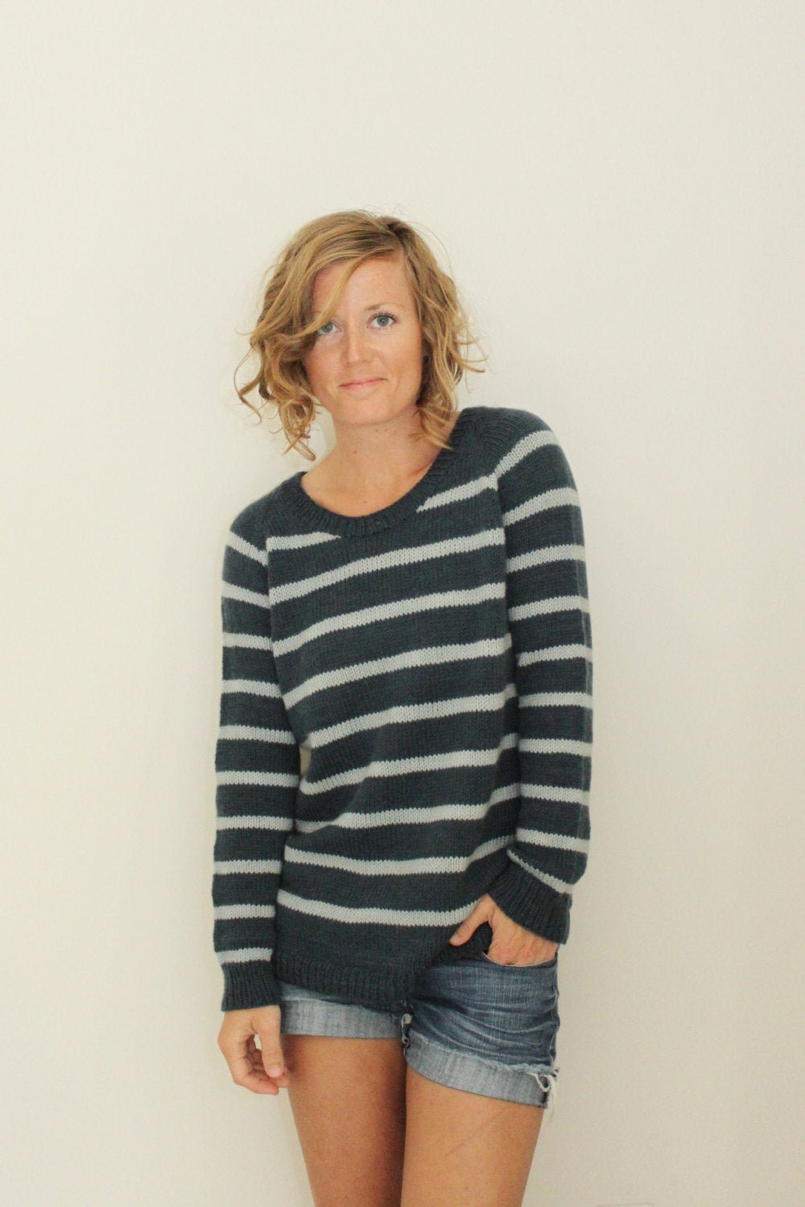 KNITTING PATTERN — Knit Top Down Striped Dk Sweater / Clarke Pullover ...