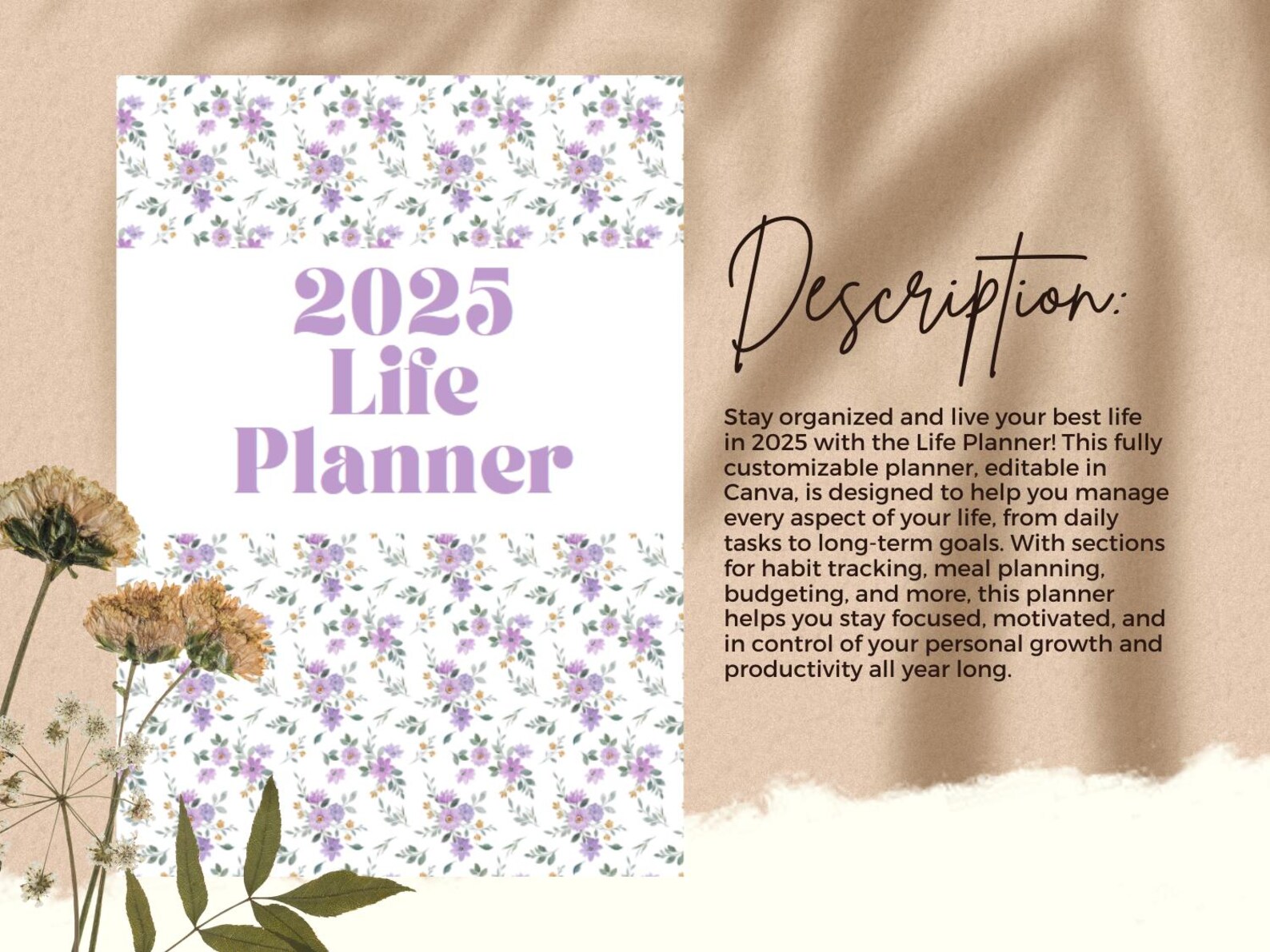 2025 Life Planner Customizable Canva Life Organizer Editable Goal ...