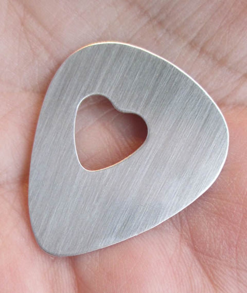 Sterling Silver Guitar Pick With Stamping With Heart Cut - Etsy