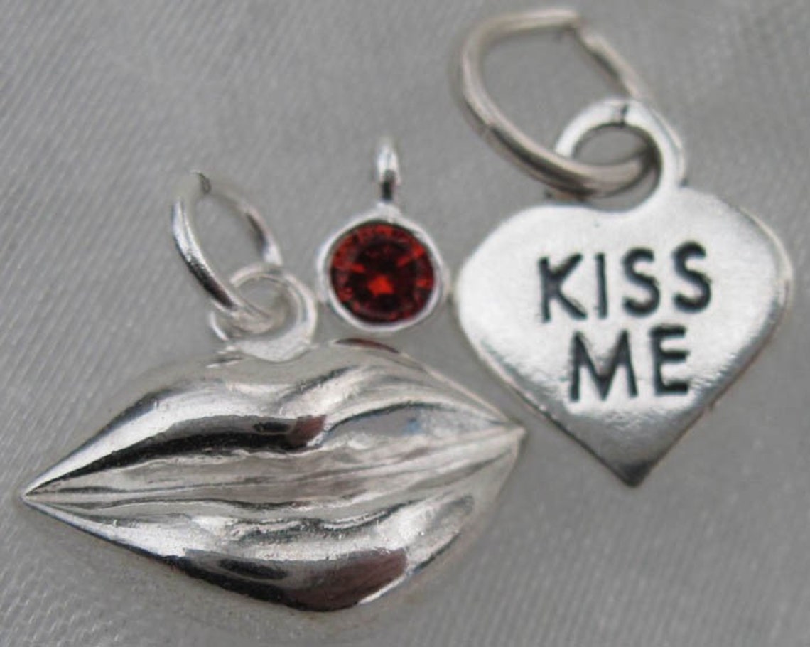 Sterling Silver Lips Kiss Me Charm and Cystal Dropone of | Etsy