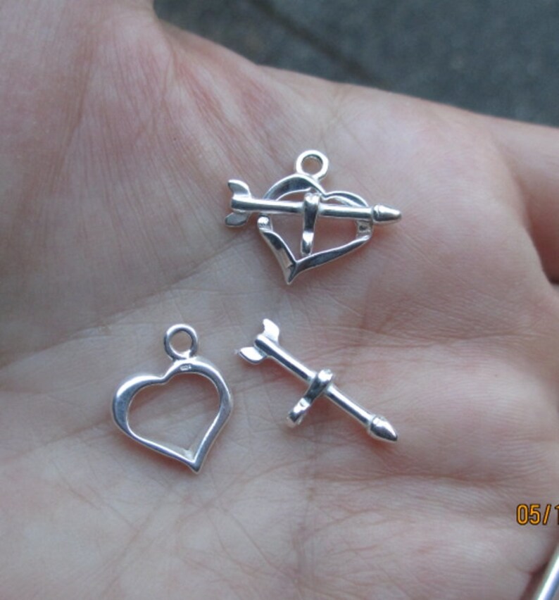 Sterling Silver Heart Clasp, Heart and Arrow Clasp, Open Heart Charm ...