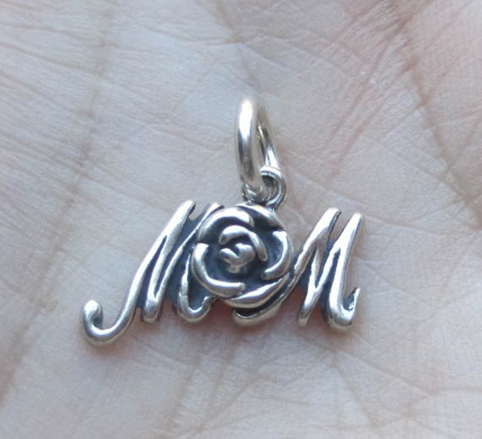 Sterling Silver Mom Mom With Rose or Mom Heart Charmone | Etsy