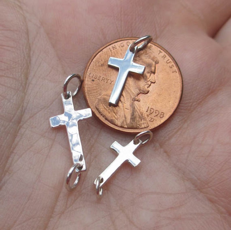 Sterling Silver Small Cross Link, Small Cross Charm or Hammered Cross ...