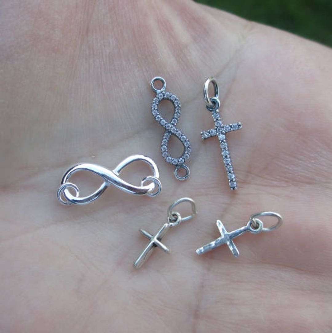 Sterling Silver Infinity Link, CZ Infinity Link, CZ Cross Charm or ...