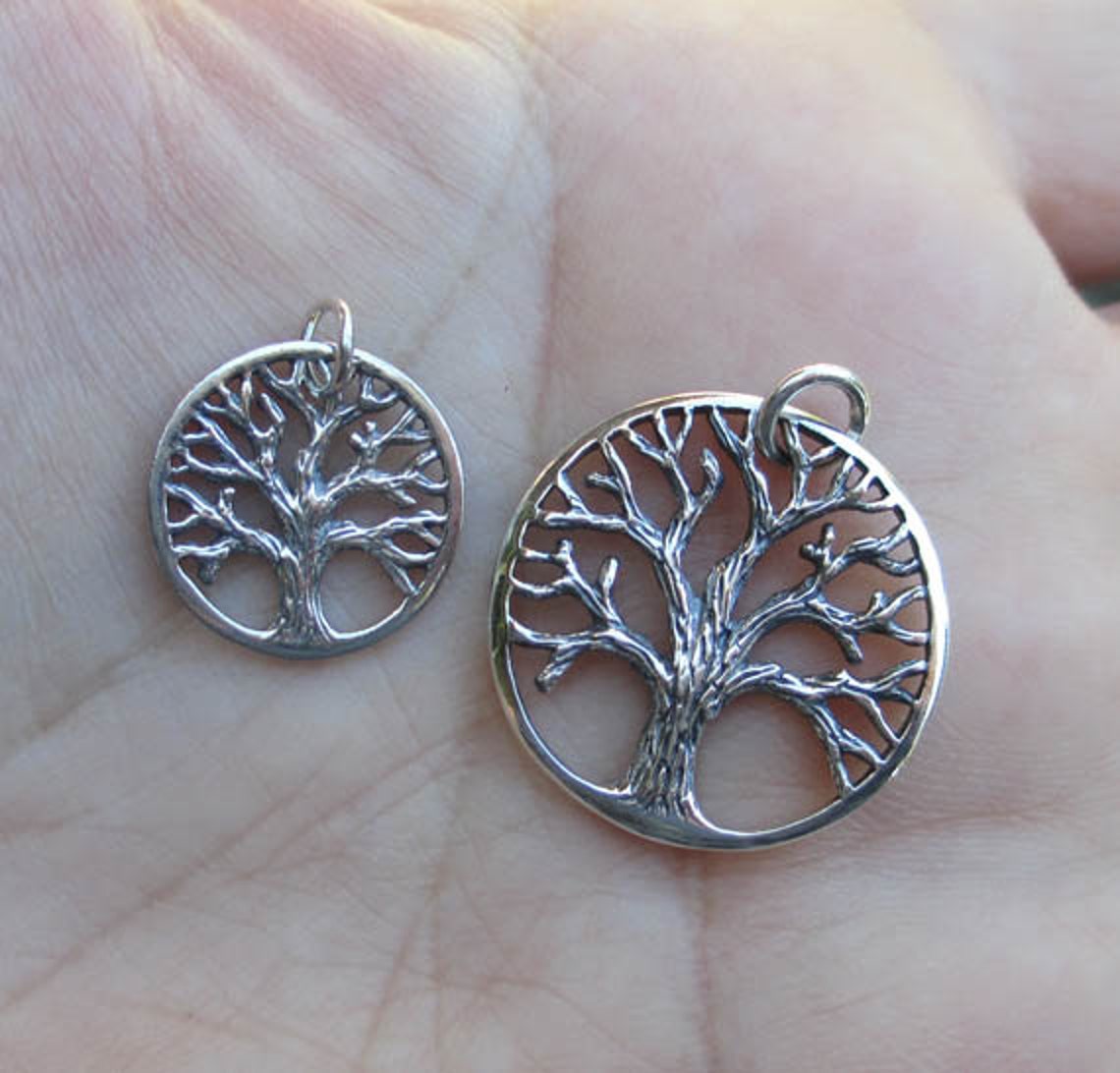 Sterling Silver Round Textured Tree Pendantone Medium or - Etsy