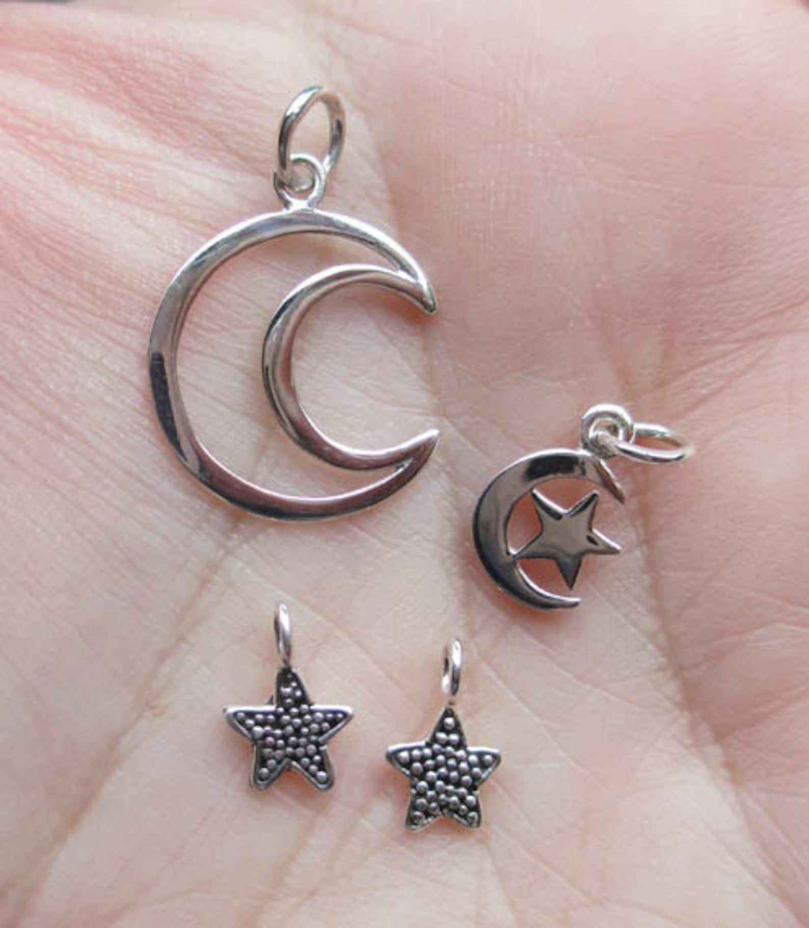 Sterling Silver Tiny Stars,cresent Moon, or Moon and Star Charm You ...