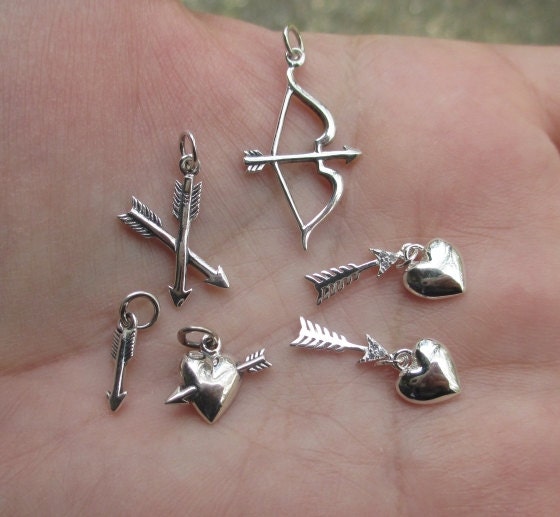 Sterling Silver Heart and Arrow, Double Arrow, Bow and Arrow, or Small ...